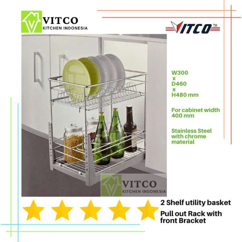 Jual VITCO Stainless Steel 2 Shelf Utility Pull out Rack / Rak dapur ...