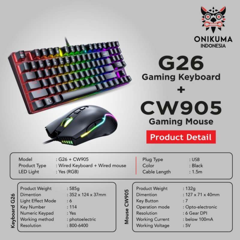 Jual Onikuma G26 + Cw905 Mechanical Black Keyboard And Gaming Mouse Di ...