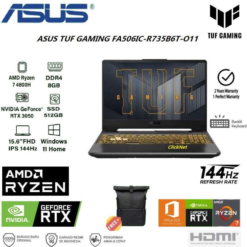 Jual ASUS TUF FA506IC-R735B6T-O11 RYZEN 7-4800H 8GB 512GB SSD RTX3050 ...