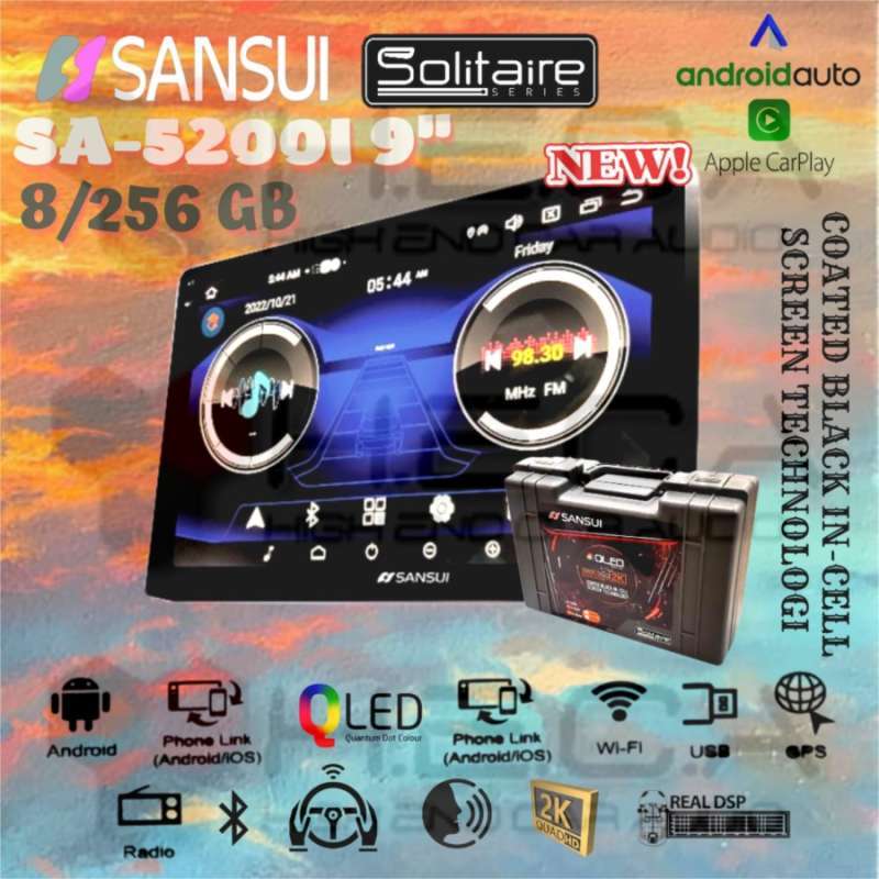 Promo Sansui Solitaire 8/256 GB Android 9 inch SA-5200I Head Unit Tape ...