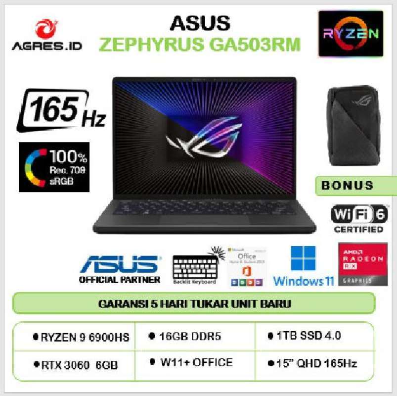 Jual ASUS ROG ZEPHYRUS G15 GA503RM RTX3060 6GB/ Ryzen 9 6900HS 16gb ...