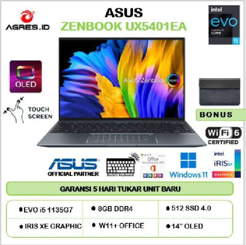 Jual ASUS ZENBOOK 14 OLED UX5401EA TOUCH Evo i5 1135G7 8gb 512ssd Iris ...