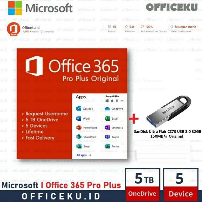 Promo Microsoft Office 365 Pro Plus Original Lifetime & 5TB One Drive ...
