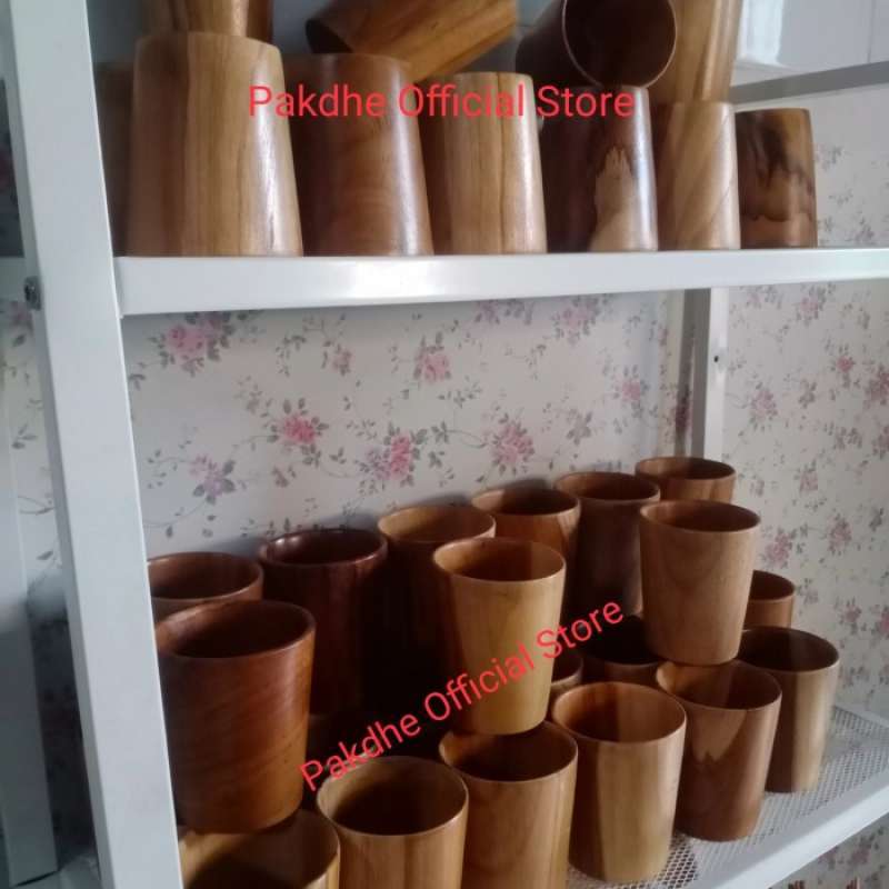 Promo Gelas Mug Kayu Jati Alat Minum Kerajinan UMKM Elegan Tahan Panas ...