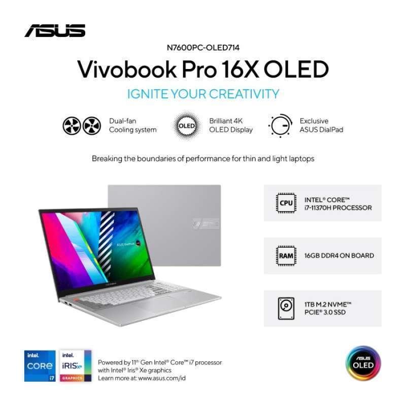 Jual Asus N7600PC-OLED714 Notebook - Silver ( i7-11370H / 16GB / 1TB ...