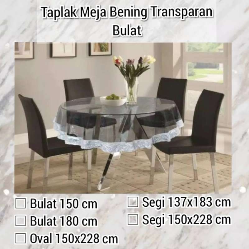 Jual taplak meja makan bening pvc bulat mika renda 4 6 8 kursi 150 180 ...