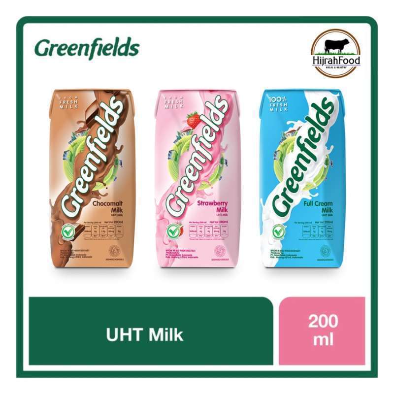 Jual Susu Greenfields Uht Milk Full Cream/choco Malt/strawberry (200 Ml ...