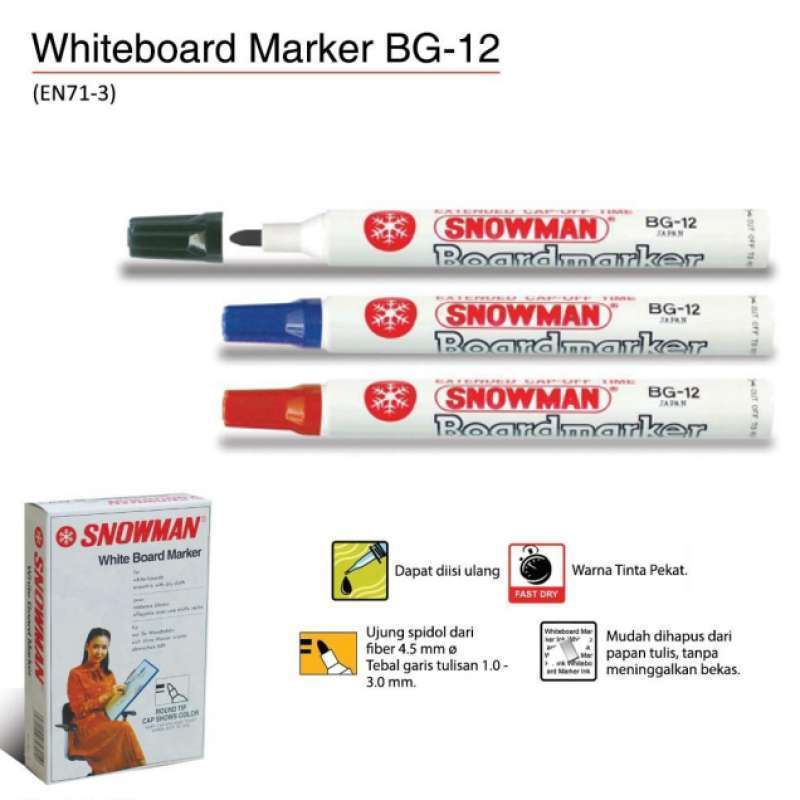 Jual SOS Spidol Snowman BG-12 / Spidol / Spidol Whiteboard / Spidol ...