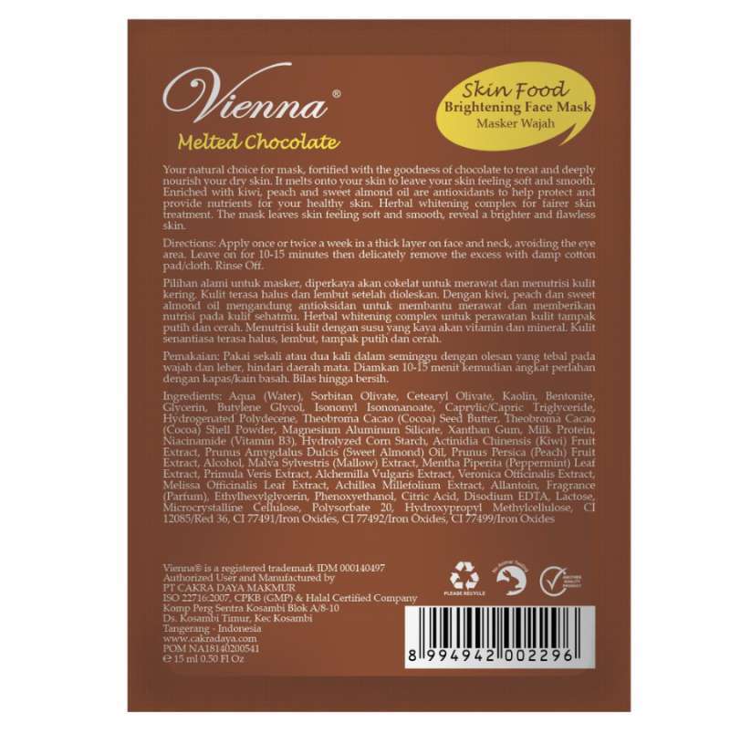 Promo Vienna Skin Food Melted Chocolate Face Mask Clay - 15ml Sachet ...
