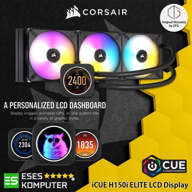 Jual Corsair iCUE H150i ELITE LCD Display Liquid CPU Cooler AIO 360mm ...
