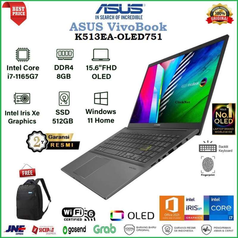 Jual ASUS VivoBook Ultra 15 K513EA i7-1165G7 8GB 512GB SSD OLED WIN11 ...