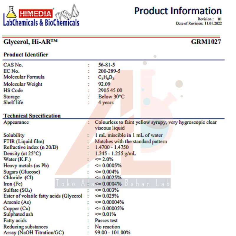 Jual Glycerol, Hi-ar | C3h8o3, Himedia, 500 Ml Di Seller Nur Nur Toko ...