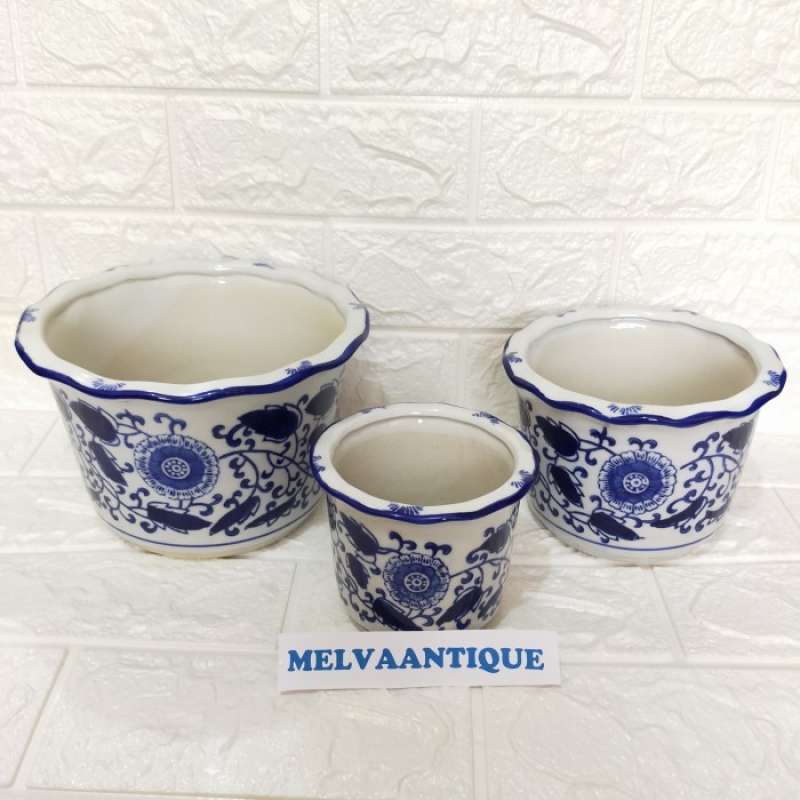 Promo Pot Tanam Keramik Set 3 Pcs Motif Bulat + Pot Tanam Keramik ...
