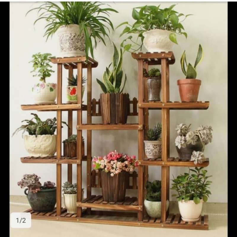 Promo rak tanaman kayu/rak kayu/rak tanaman indoor/display tanaman ...