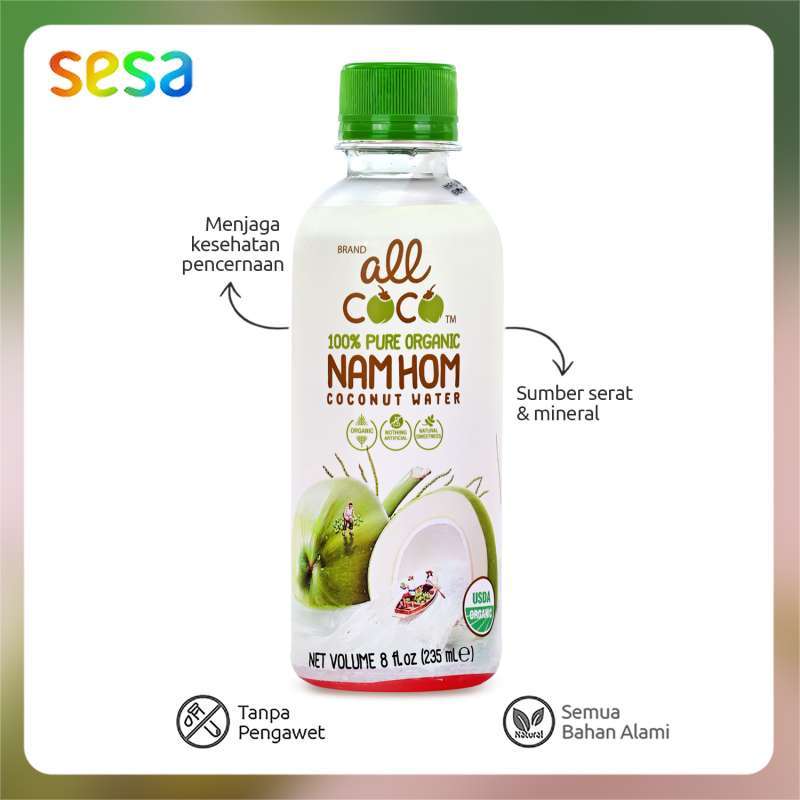 Jual All Coco Nam Hom Organic Coconut Water 235 Ml Di Seller Sesa Official Store - Sesa Organic ...