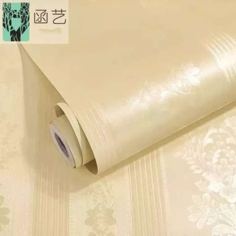Promo Wallpaper polos Krem Bermutif Bunga Salur 10 mtr x 45 cm Diskon 5 ...