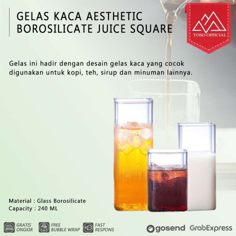 Jual GELAS KACA AESTHETIC BOROSILICATE JUICE SQUARE GELAS KOTAK GLASS JUS di Seller TOSO ...