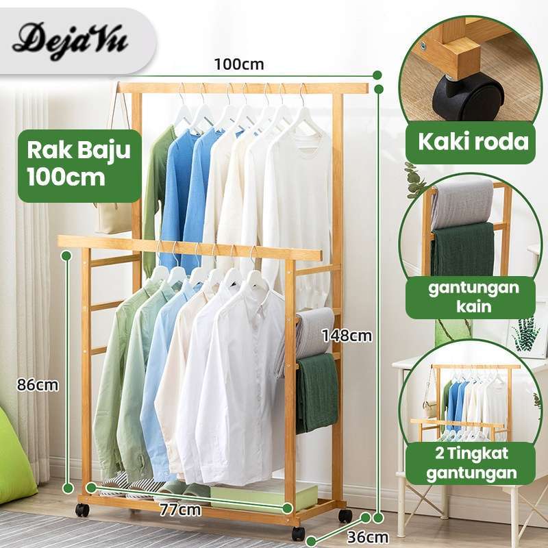 Promo Dejavu Rak Gantungan Baju Roda Kayu Rak Celana Panjang Rak ...