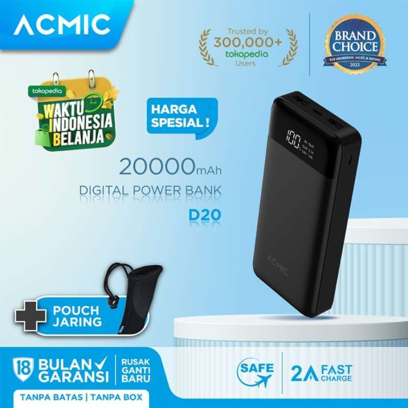 Jual ACMIC D20 20000mAh Digital Display + 2A Fast Charge PowerBank di ...