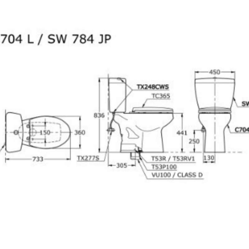 Jual Toto Closet Duduk Toto C 704 L + Sw 784 Jp + Tutup Tc 365 W Di ...