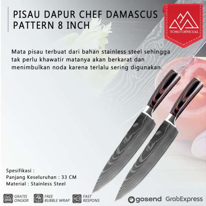 Jual PISAU DAPUR CHEF DAMASCUS PATTERN 8 INCH SLICING PISAU DAGING IRIS ...