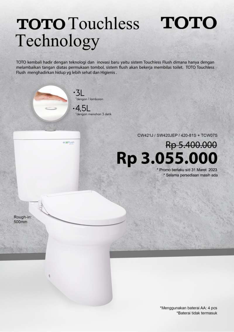 Jual Closet Toto Sensor Touchless Flush Cw421j + Tutup Ecowasser Tcw07s ...