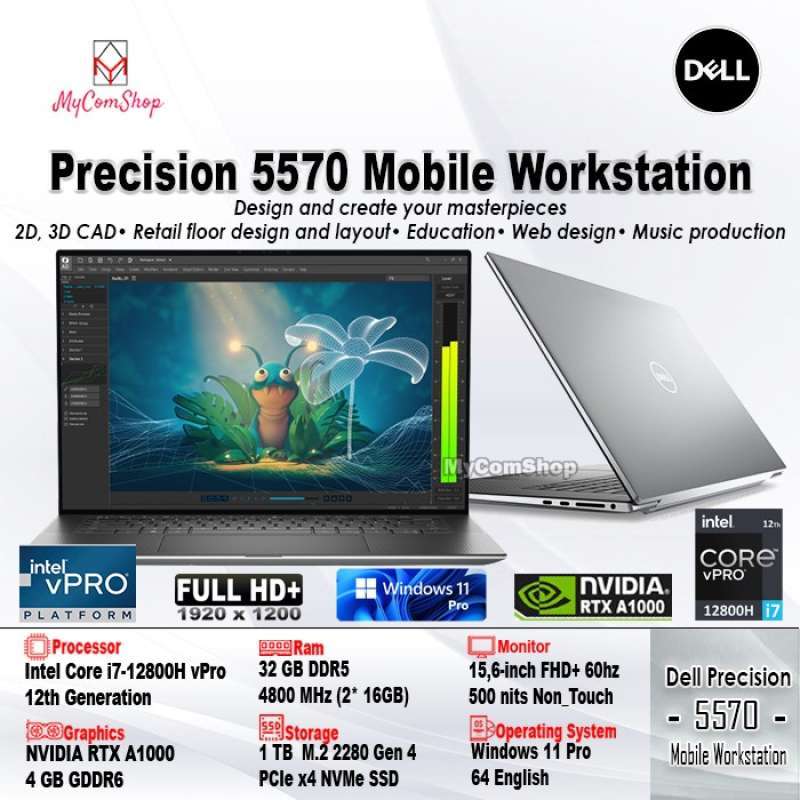 Jual DELL PRECISION 5570 i7-12800H 32GB RAM 1TB SSD RTX A1000 4GB 15 ...