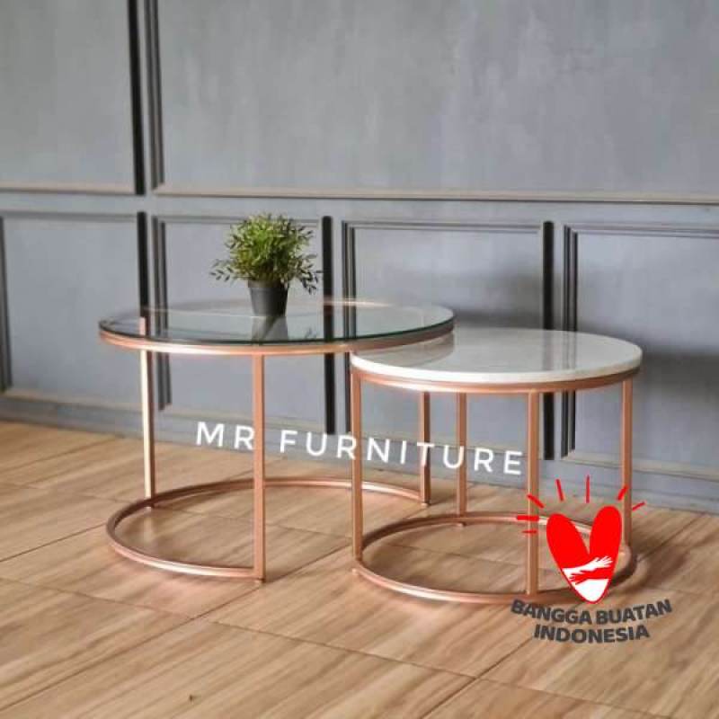 Jual Meja Tamu Coffee Table Top Kaca Mix Marmer Finishing Rose Gold di ...