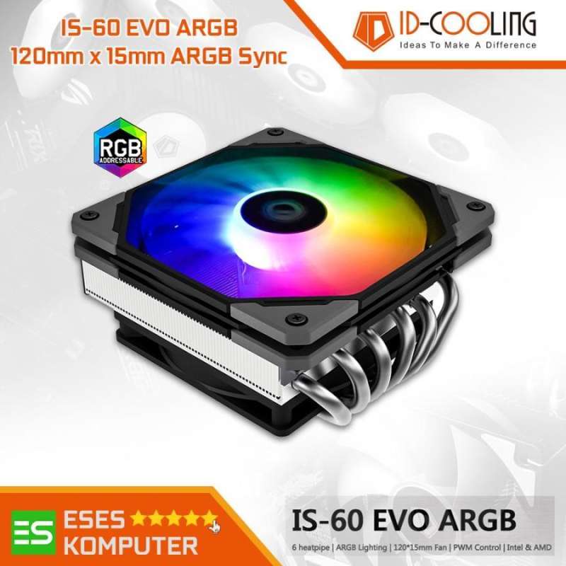 Jual ID-COOLING IS-60 EVO ARGB | 120MM HSF Low Profile AIR CPU Cooler ...