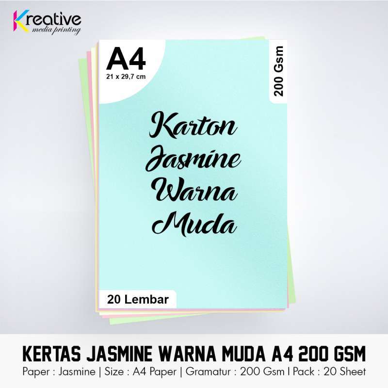 Jual Kertas Karton Jasmine Muda (a4 / 200 Gsm / 1 Pack = 20 Lbr) Di Seller Kreative Media ...