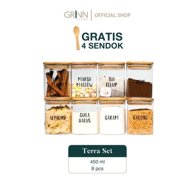 Jual Set Paket* Grinn Living Terra Glass Jar 450 Ml Toples Kayu Bambu ...