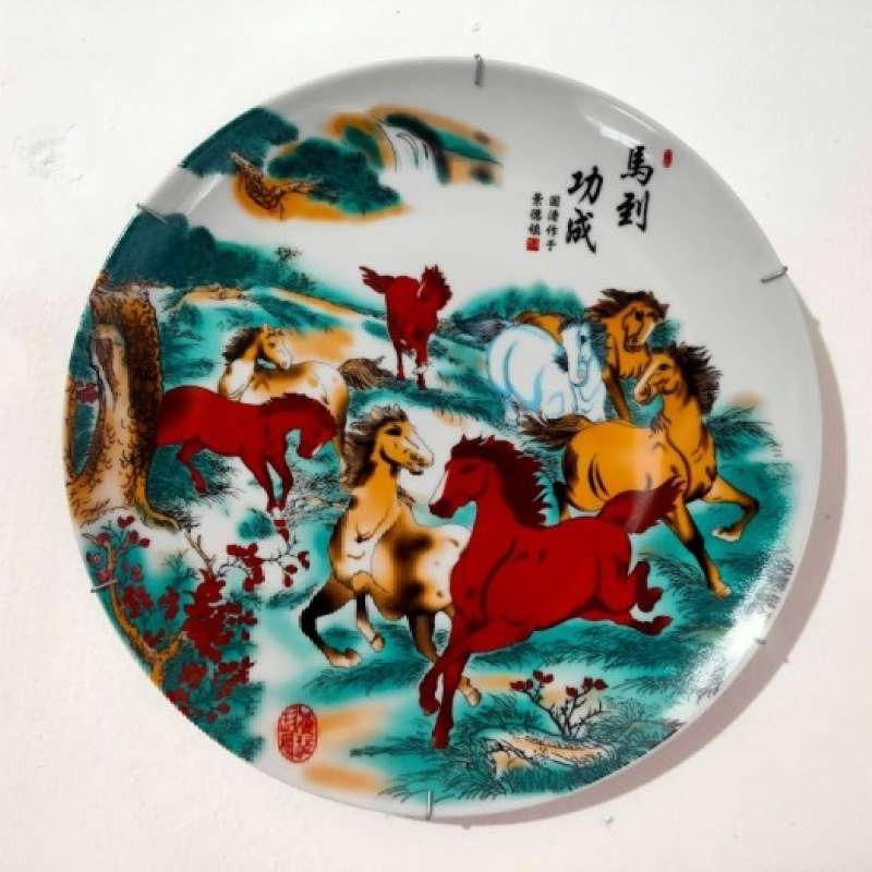 Jual Keramik Pajangan Piring Antik Cina Kansai White Motif Kuda Warna ...