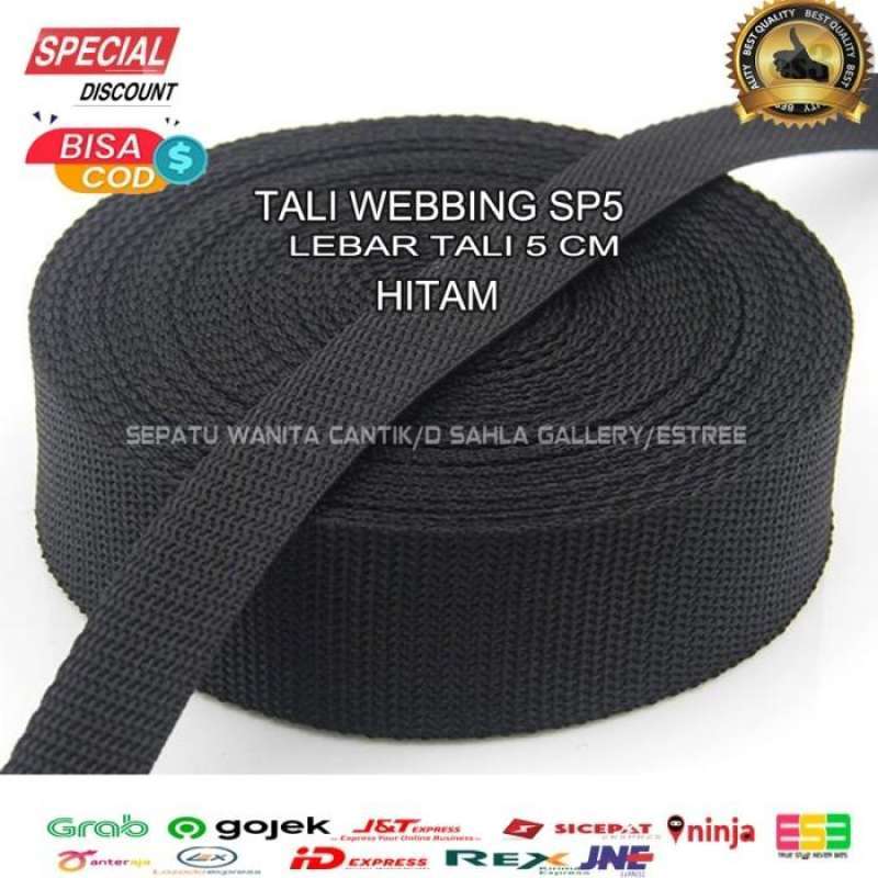 Jual Tali Webbing 5cm Tabular Tas Bisban Sling Strap Sp5 Hitam Roll Di ...