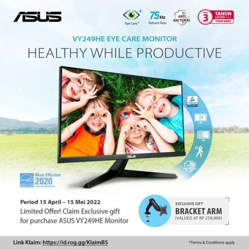 Promo Asus Monitor Vy249he 23.8 Inch Fhd Ips 75hz Eye Care Monitor ...