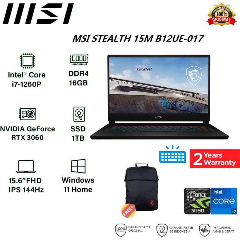 Jual MSI STEALTH 15M B12UE-017 I7-1260P 16GB 1TB SSD RTX 3060 6GB WIN11 ...