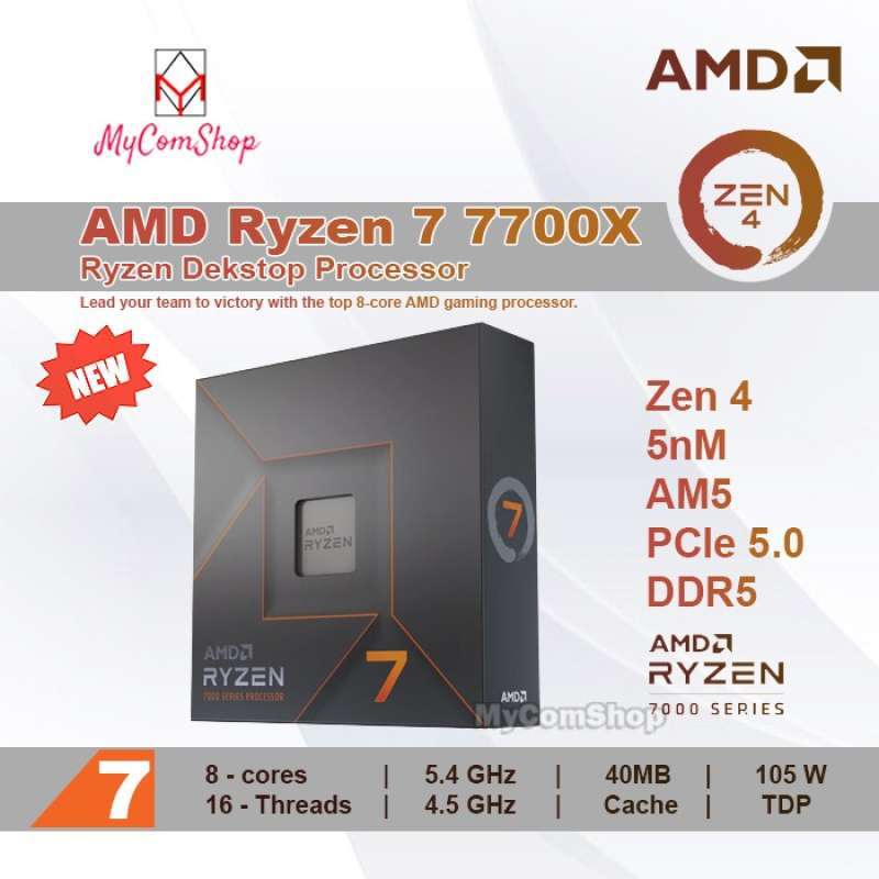 Jual AMD RYZEN 7 7700X AM5 ZEN 4 PROCESSOR 8 CORE 16 THREAD 5.4 GHZ 105W di Seller Mycomshop ...
