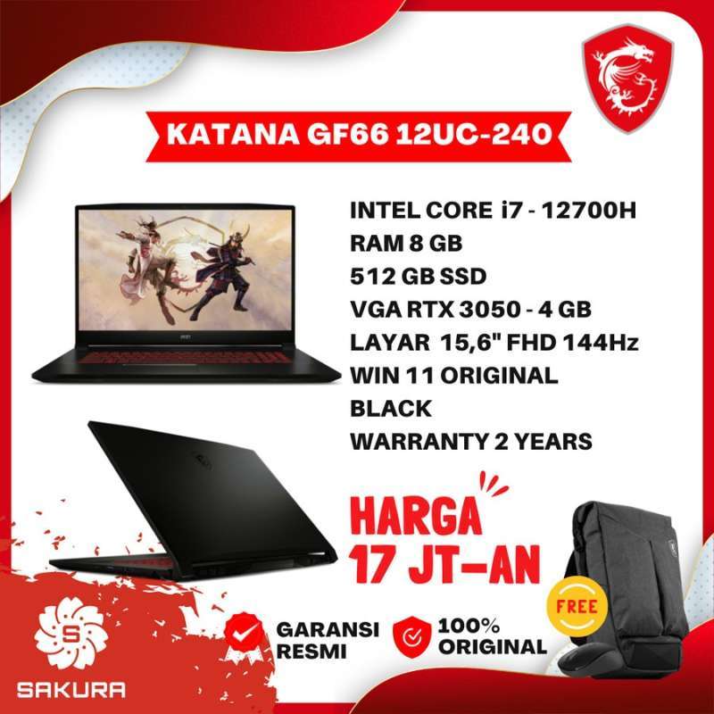 Jual Msi Katana Gf66 12uc-240 I7-12700h Rtx3050 512gb Ssd 8gb 15.6 Win11 Di Seller Cv. Sakura ...