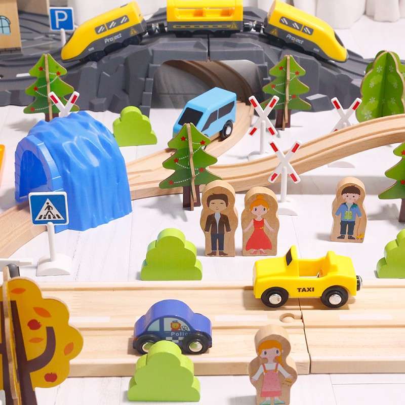 Jual Wooden Train Track Set Building 128 Pcs Mainan Kereta Api Kayu Track Anak Di Seller ...