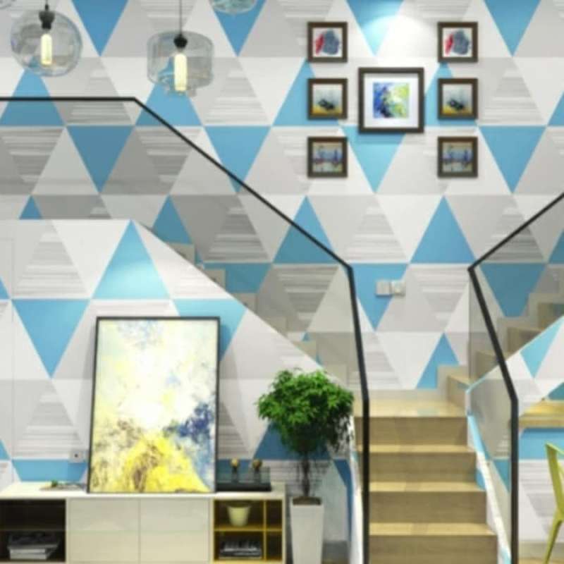 Promo wallpaper segitiga biru 45 cm x 10 mtr || Wall Diskon 5% di ...