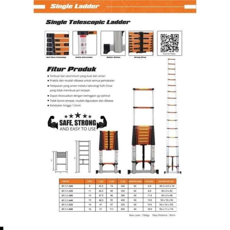 Jual Tangga Lipat Aluminium Teleskopik 4.4m Single Telescopic Ladder 4 ...