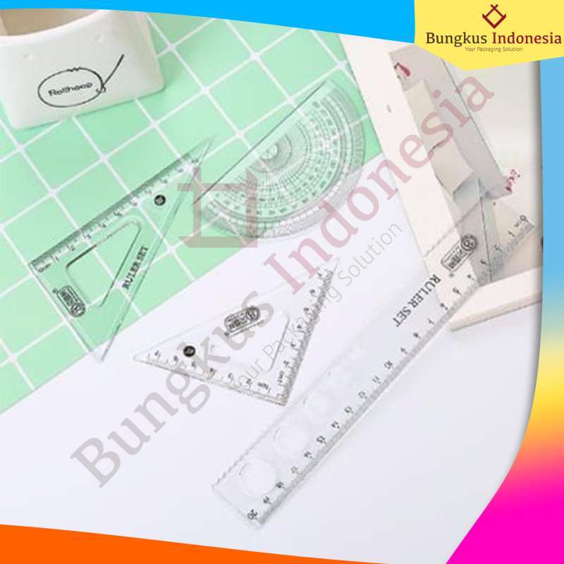 Jual Set Penggaris Plastik 4 in 1 Ruller 1 Set Free Pouch 4in1 ...