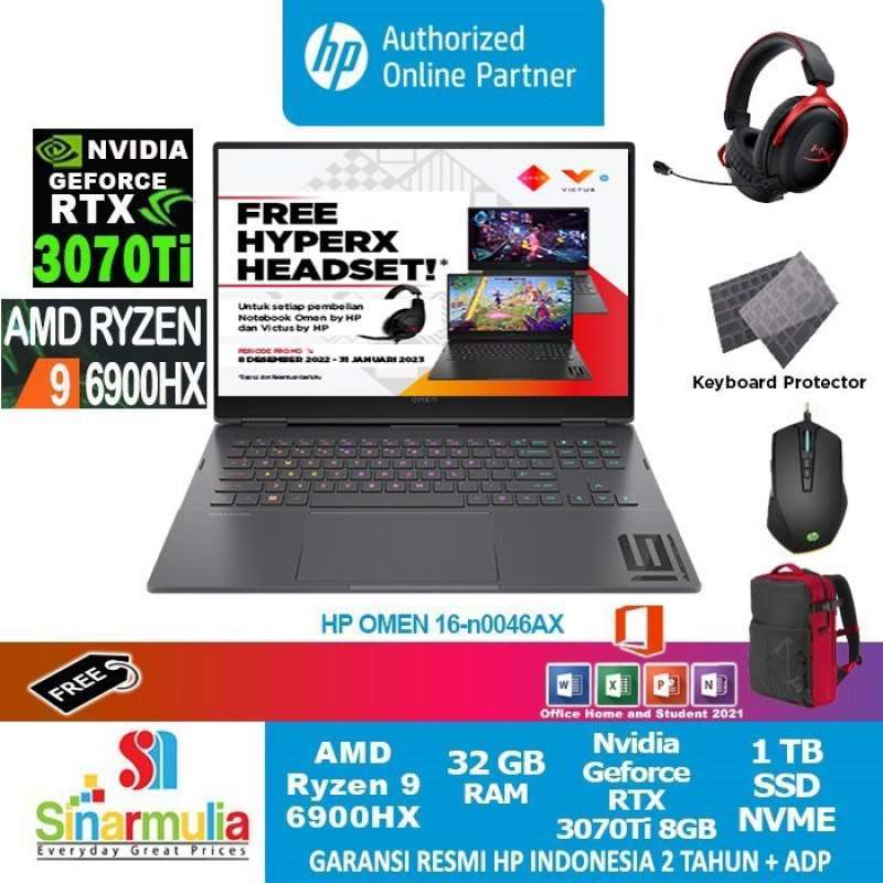 Jual HP OMEN 16-n0046AX Ryzen 9 6900HX RTX3070Ti 1TB SSD 32GB Win11+OHS ...