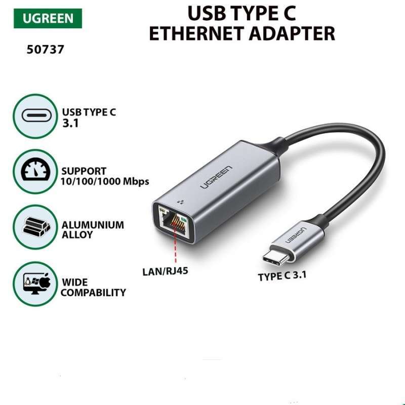 Jual Ugreen USB Type-C to Ethernet Adapter RJ45 up to 1000 Mbps (50737) di Seller Inti Sukses ...