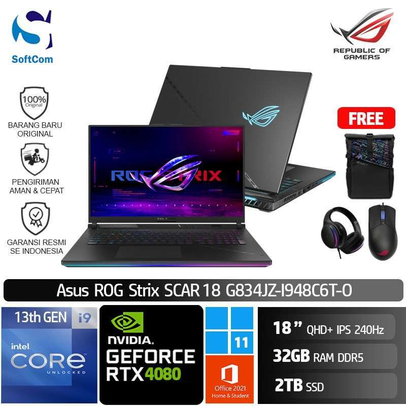 Promo Asus Rog Strix Scar 18 G834jz I948c6t Laptop Gaming [core I9 ...