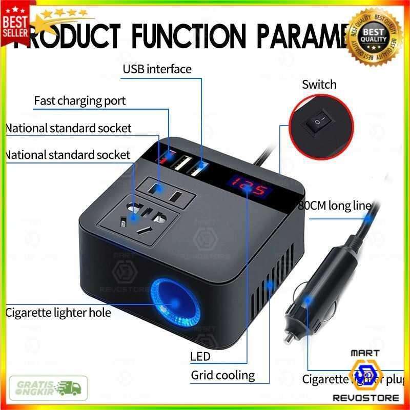 Jual Power Converter Inverter Car 150W 3 Usb Port Dc 12V/24V To Ac 220V ...