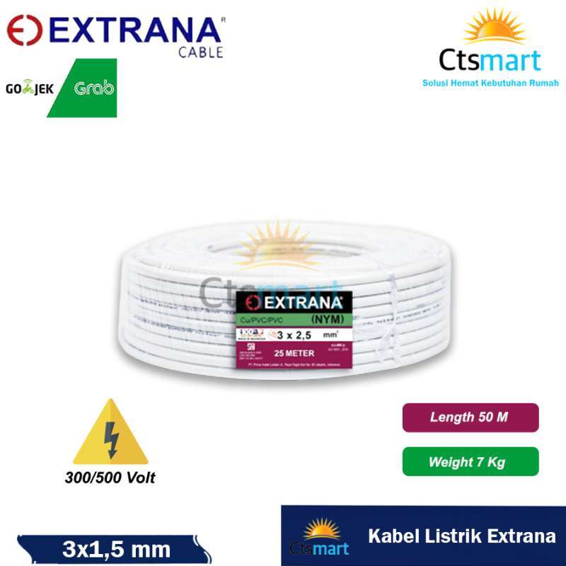 Jual Kabel Listrik NYM 3x1,5 Extrana 50 meter Kawat Solid di Seller CtsMart - Cengkareng Timur ...