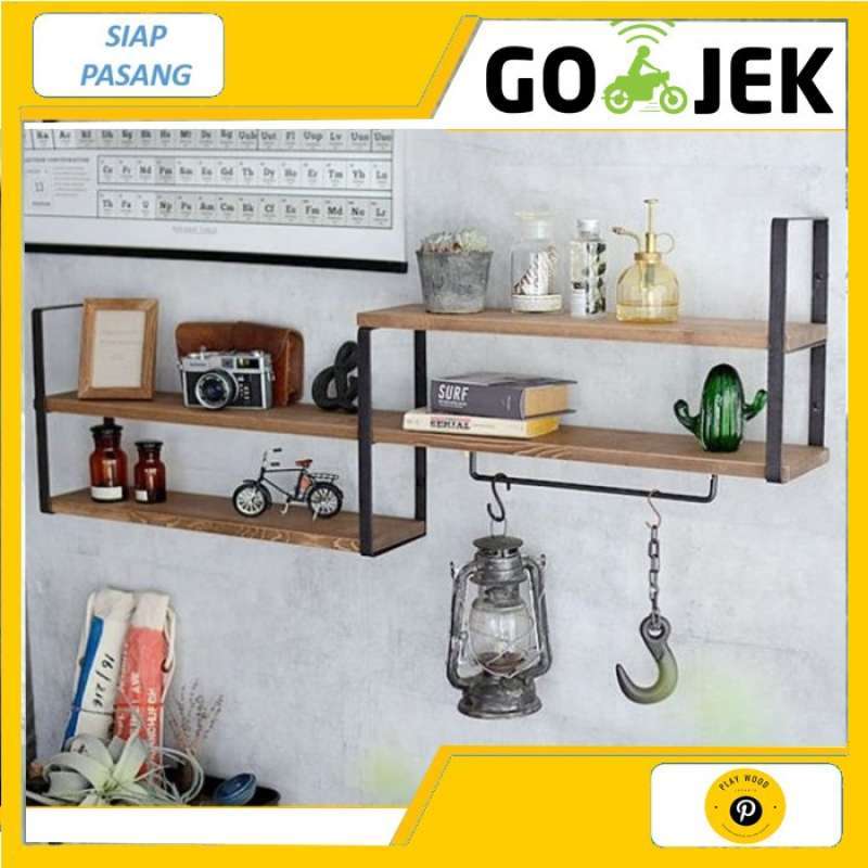 Jual Triple Rak Dinding Besi Dan Kayu Panjang Luas Minimalis Lebar 20cm ...