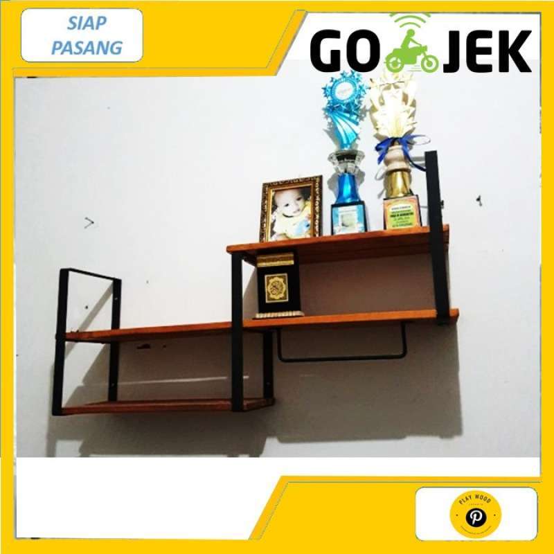 Jual Triple Rak Dinding Besi Dan Kayu Panjang Luas Minimalis Lebar 20cm ...