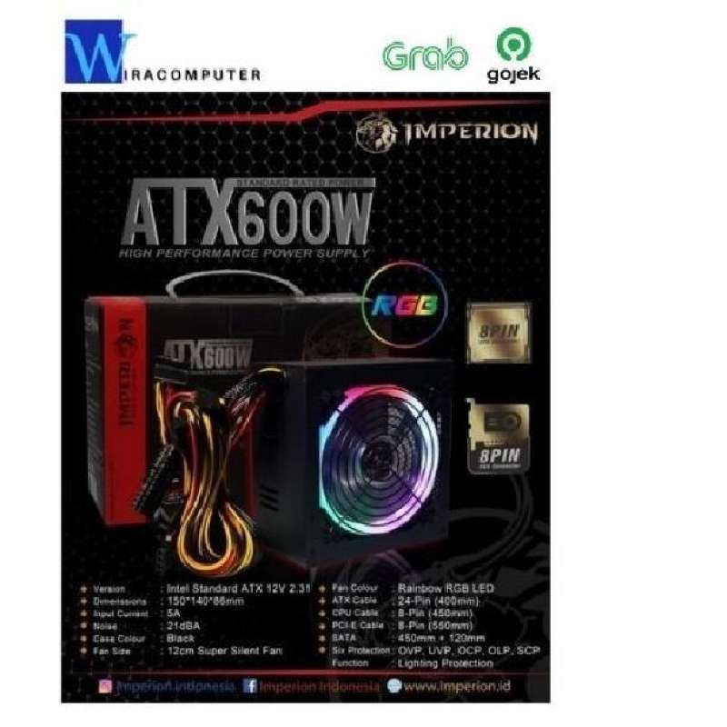 Jual PSU GAMING 600W LED RGB RAINBOW IMPERION 600 Watt POWER SUPPLY ...