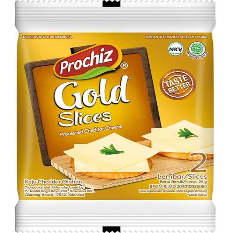 Jual Prochiz Gold Cheddar Cheese Slice 26gr Isi 2 Lembar Keju Cedar ...